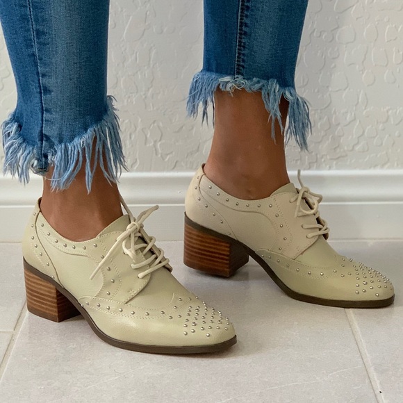 Free People | Shoes | Distressed Studded Block Heel Lace Up Oxford ...